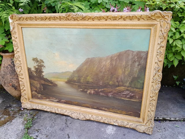 ANTIQUE VINTAGE, Oil Painting of a landscape in a gilt frame by R ...
