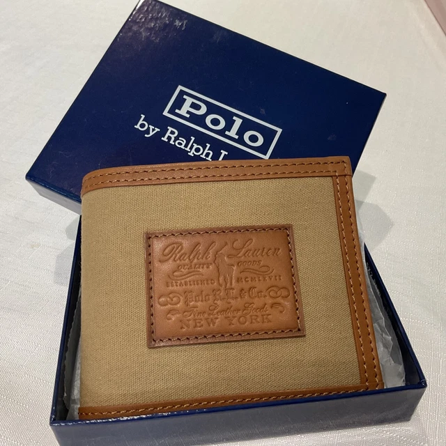 NEW POLO RALPH Lauren Mens Wallet New York Tan Leather And Canvas Boxed ...