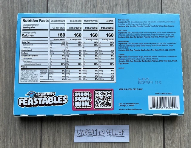 FEASTABLES MR BEAST Chocolate NEW FORMULA - Sampler Pack x 4 Bars 😋 IN ...
