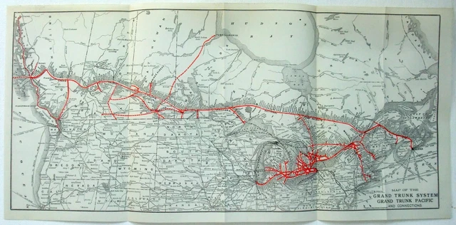 GRAND TRUNK RAILWAY - Original 1920 Route Map. Vintage Railroad £21.01 ...