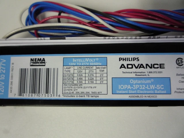 PHILIPS ADVANCE IOPA-3P32-LW-SC-35I Electronic Ballast 3-Lamp 120-277V ...