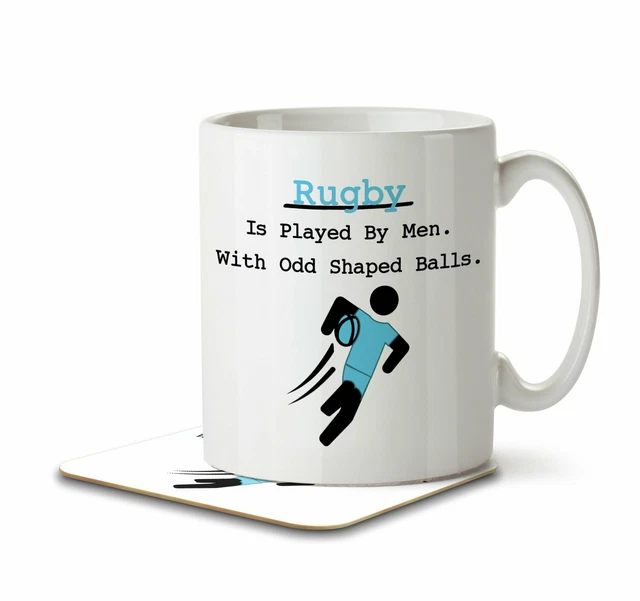 RUGBY IS PLAYED By Men. With Odd Shaped Balls - Mug and Coaster by Inky ...