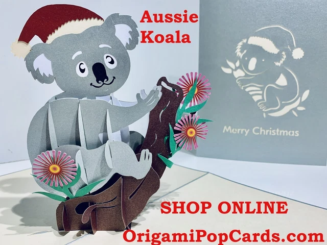 ORIGAMI POP CARDS Happy Christmas Santa Koala Native 3D Pop Up Greeting ...