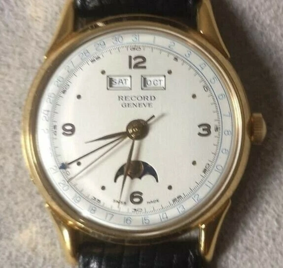 1940ER ARMBANDUHR RECORD (Longines) Datofix ewiger Kalender Mondphase ...