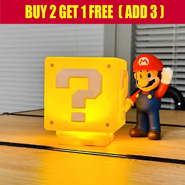 SUPER MARIO QUESTION Block LED Night Light with Sound USB Rechargeable ...