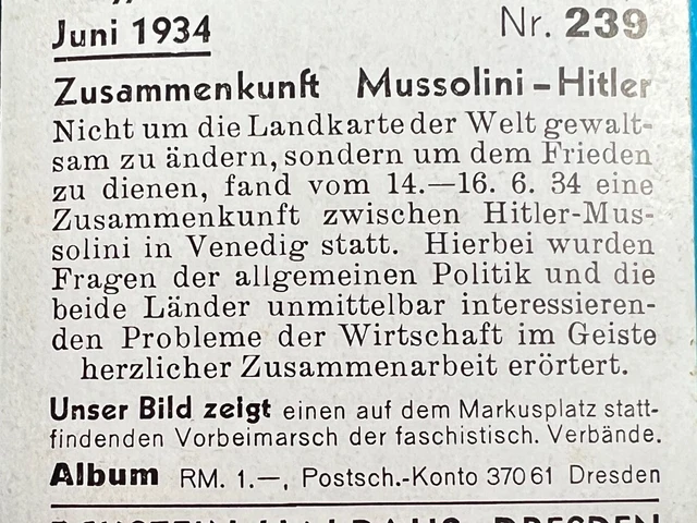 BENITO MUSSOLINI ADOLF HITLER Figurina 1935 NUOVA card sticker EUR 9,99 ...