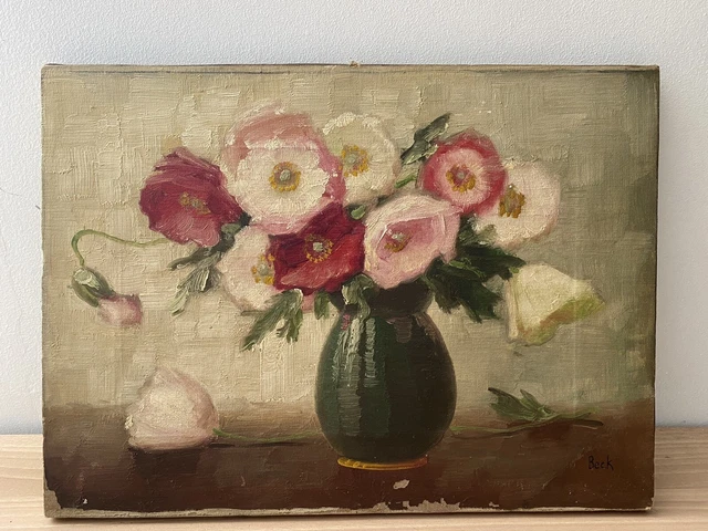 TABLEAU ANCIEN SIGNÉ, Bouquet De Fleurs, Huile Sur Toile, Peinture Vintage Signe EUR 150,00 ...