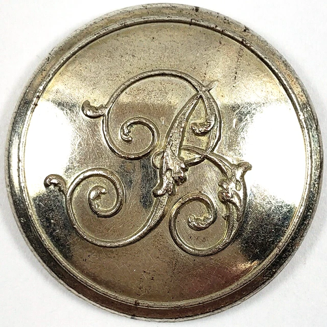 SILVER-PLATED ANTIQUE LIVERY / UNIFORM BUTTON ~ Fancy Script INITIAL ...