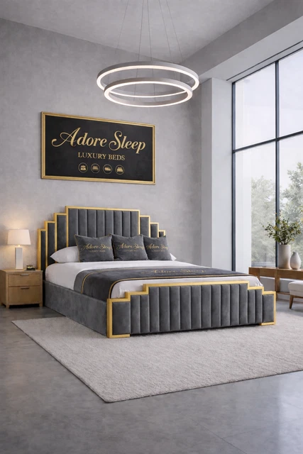 LUXURY TOWER GOLD Strip Bed With/Without Ottoman Gas Lift Storage Plush ...