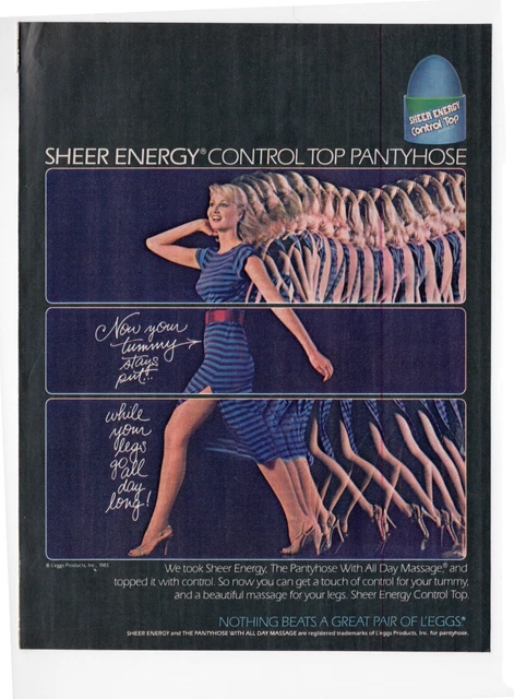 VINTAGE 1980S MAG print ad SHEER ENERGY CONTROL TOP PANTYHOSE fashion ...