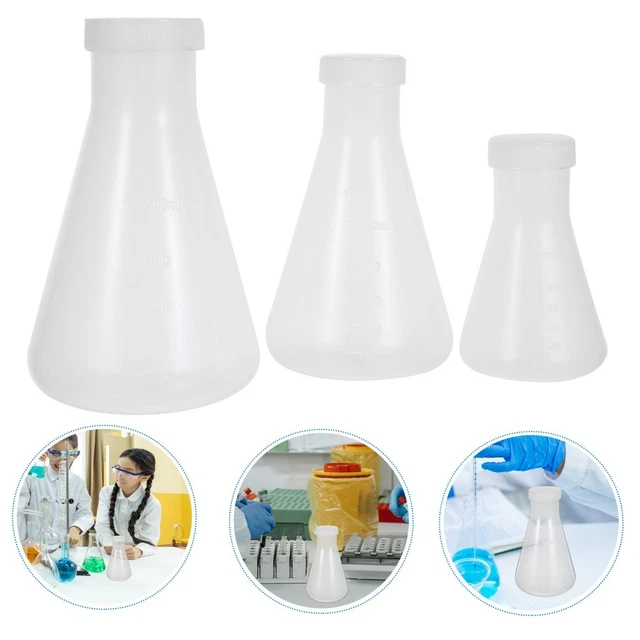 2 PACK CONICAL Flask with Lid Clear Experiment Supply Laboratory £20.38 ...