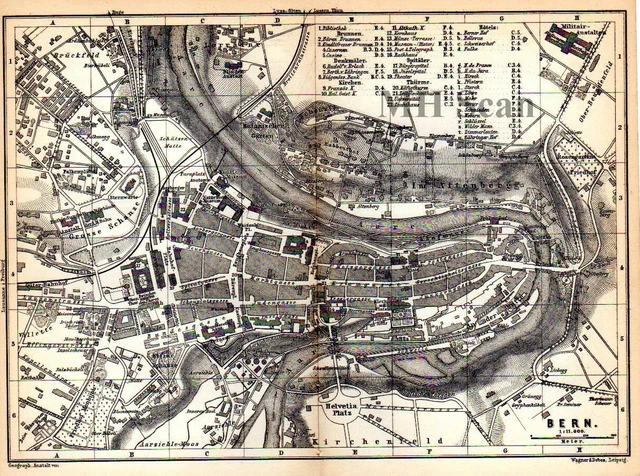 BERN SCHWEIZ STADTPLAN echter antiker Stadtplan; c1887 EUR 15,68 ...
