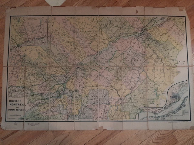 LARGE ANTIQUE FOLD Map 1907, New Map Of The Province Of Quebec, Cloth ...