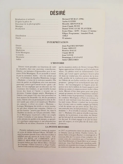 CARTE FICHE CINEMA 1996 DESIRE Jean Paul Belmondo Fanny Ardant Béatrice ...