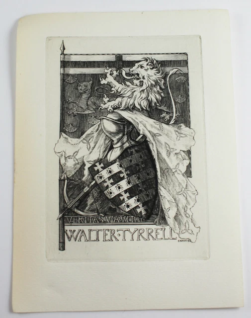 ANTIK HERALDISCHE LÖWE Radierung Gravierung Aufdruck Walter Tyrell Constance EUR 23,28 - PicClick DE
