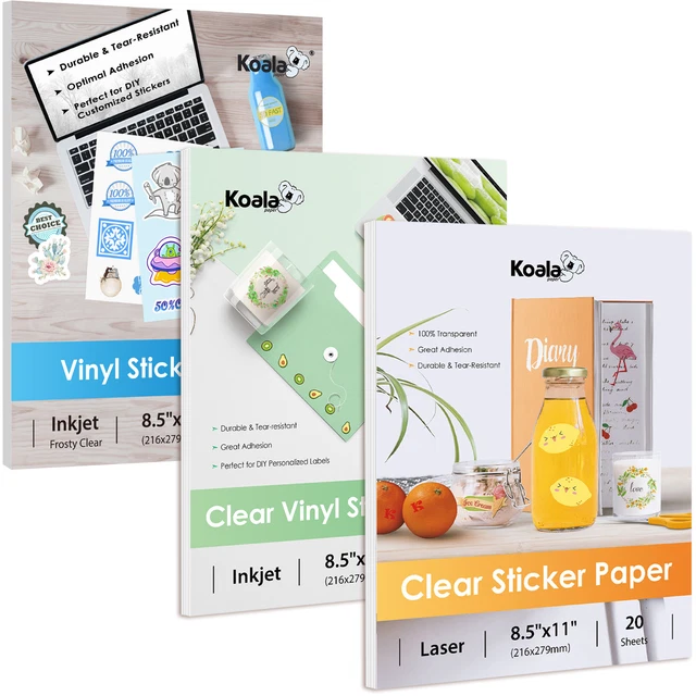 LOT KOALA CLEAR Sticker Paper for Inkjet or Laser -Printable Vinyl ...
