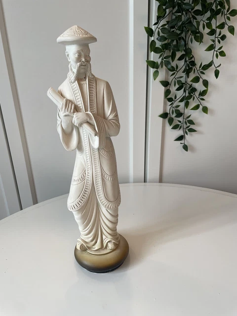 VINTAGE CHINESE EMPEROR Tall Ceramic Figure on Base Chinoiserie Carved ...