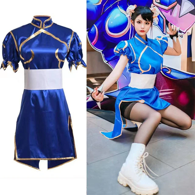 CHUN LI COSPLAY Costume Outfit Game Street Fighter Cheongsam Dress Belt ...