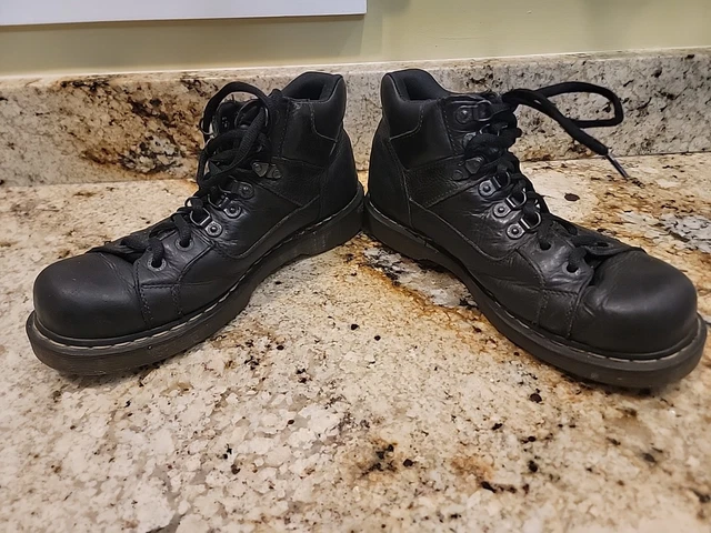 DR MARTENS DMS Black Leather Mid Rise Work Biker Boots Air Wair 10962 ...