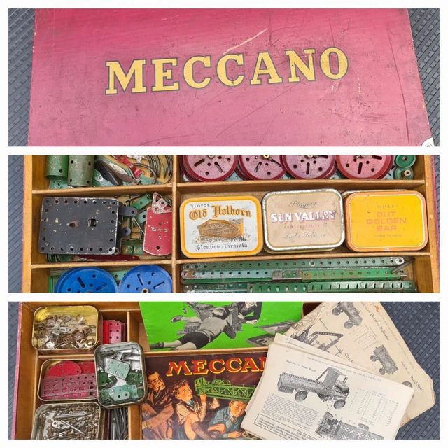 MECCANO EARLY 1900S Red box with seperate Compartments some dated 1913 ...