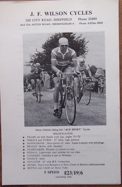 J.F.WILSON CYCLES DAVE ORFORD ALPSPORT SPECIFICATIONS ORIGINAL 1950's ...