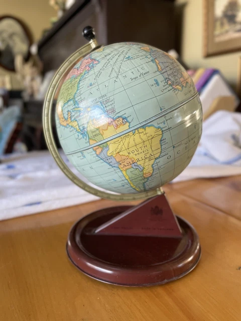 VINTAGE TIN WORLD Globe On Stand Chad Valley England Desktop Office ...