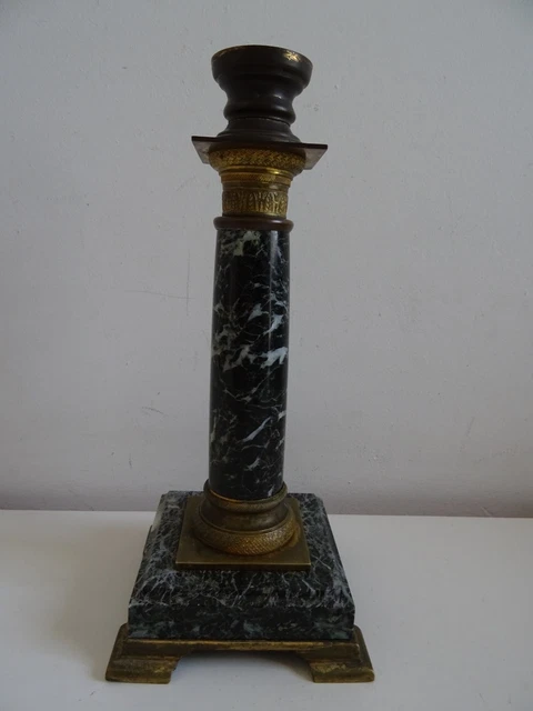 ANCIEN BOUGEOIR OU Pied de lampe à Pétrole Colonne Empire marbre bronze ...