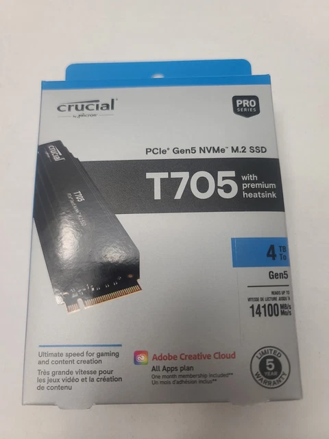 CRUCIAL 2024 T705 4TB PCIe Gen5 NVMe M.2 SSD with Heatsink - Brand New ...
