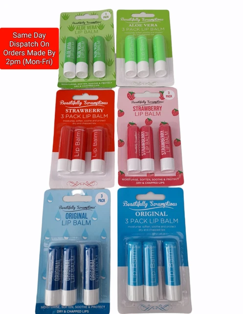 3X BEAUTIFULLY SCRUMPTIOUS Lip Balm Aloe Vera -Strawberry & Original ...