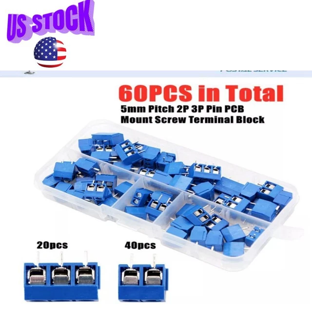 BLUE KF301-2P/3P PCB Mount Screw Terminal Block Connector 2/3Pin 5mm ...