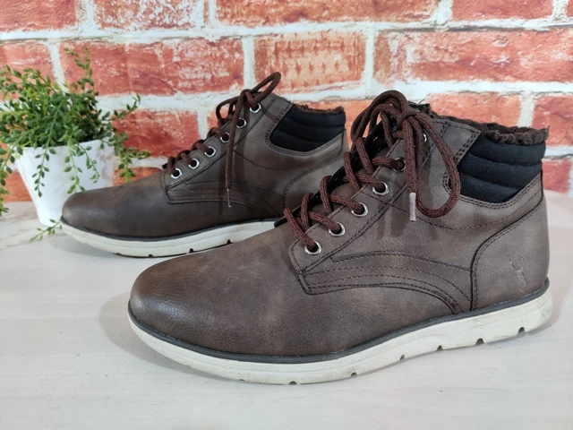 MENS NEXT UK 8 Eu 42 Dark Brown Faux Leather Lace Up Sherpa Lined Ankle ...