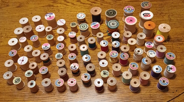 VINTAGE THREAD MIXED Lot With Wooden Spools 85 Spools Wood Crafts ...