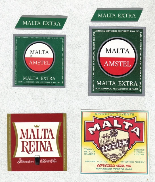 BREWERY LABELS - Puerto Rico - "Malta" x four different (Amstel, India ...