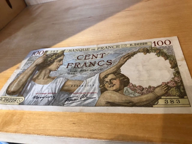 FRENCH 100 FRANC banknote from WW2 period in good condition. 1941 issue ...