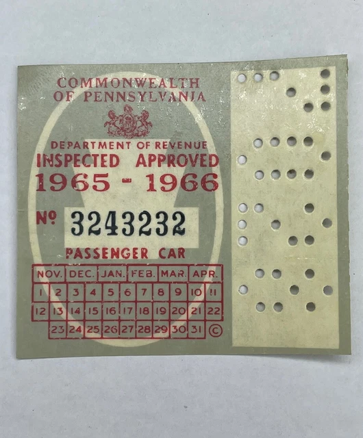 1965 1966 PENNSYLVANIA Inspection Sticker Pa VTG UNISSUED Passenger Car ...