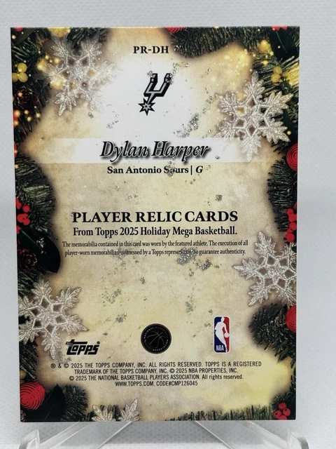 2025-26 TOPPS HOLIDAY DYLAN HARPER Relic Memorabilia Rookie RC #PR-DH ...