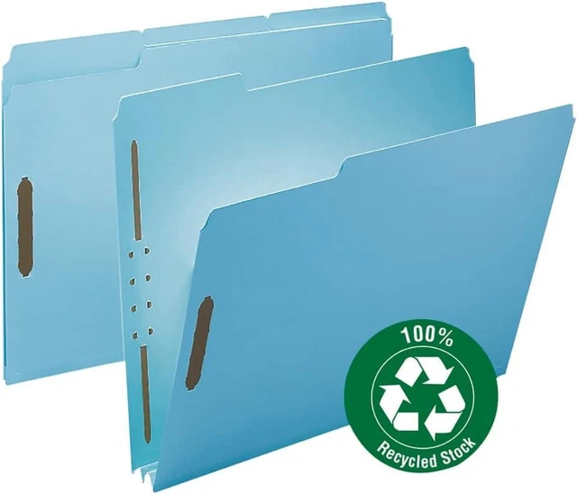 100% RECYCLED PRESSBOARD Fastener File Folder, 2 Fasteners, 1/3-Cut Tab ...