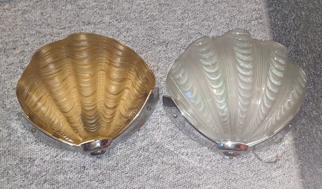 VINTAGE ART DECO Odeon Clam Shell Wall Lights x2 With Silver Frames £ ...