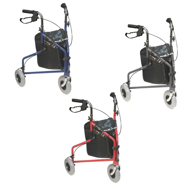 AIDAPT TRI-WALKER FOLDING 3 Wheel Walking Frame with Bag Brakes Blue ...