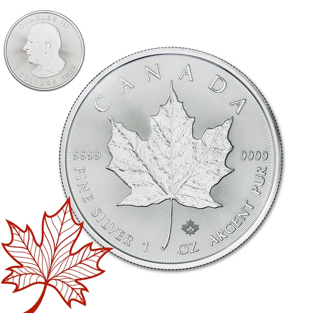 2025 1 OZ Canadian Maple Leaf Silver Coin 9999 Fineness Bullion ...