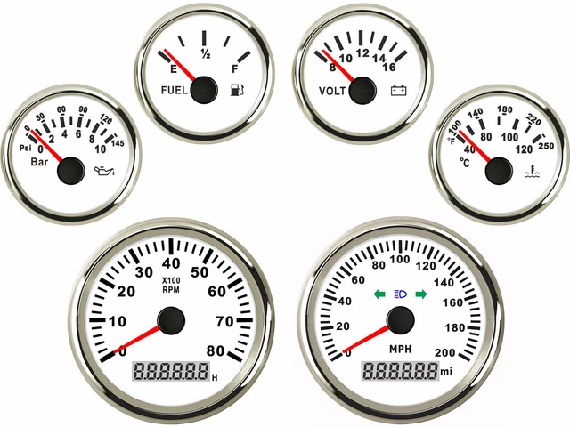 6 GAUGE SET GPS 200MPH Speedometer Tacho Fuel Volt Meter Oil Pressure ...