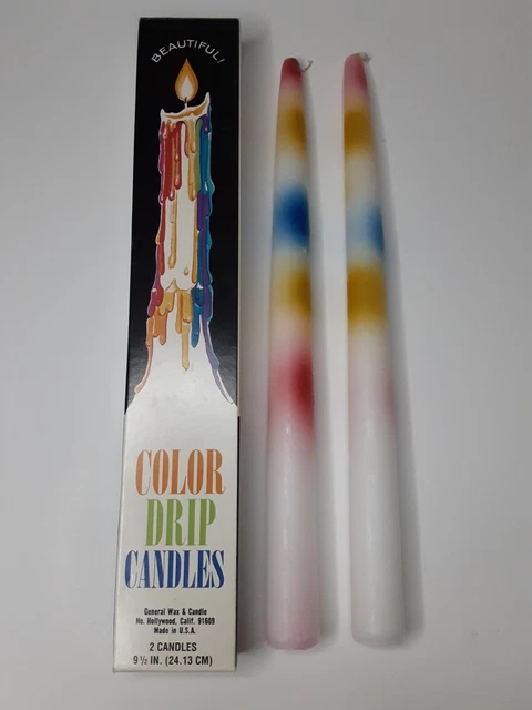 NIB NEW 2 PK Multi-Color Taper Drip Rainbow Vintage Wax Candles 3/4" x ...
