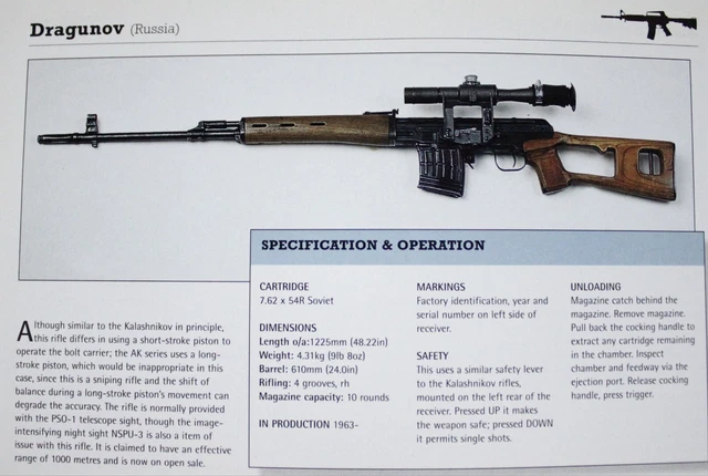 DRAGUNOV SNIPER RIFLE Gun Picture Out of Print Spec Sheet Article Decor ...