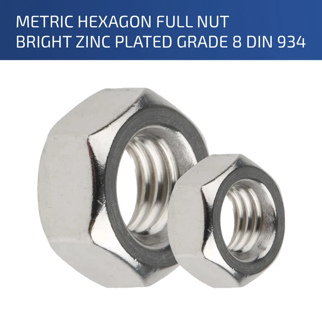 M2.5 M3 M4 M5 M6 M8 M10 M12 M14 M16 M18 M20 Hex Full Nuts Bzp Grade 8 Din 934 £1.36 - PicClick UK