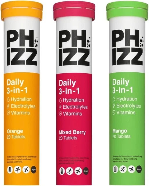 PHIZZ ELECTROLYTES MULTIVITAMIN & Hydration Tablets 60 Effervescent ...