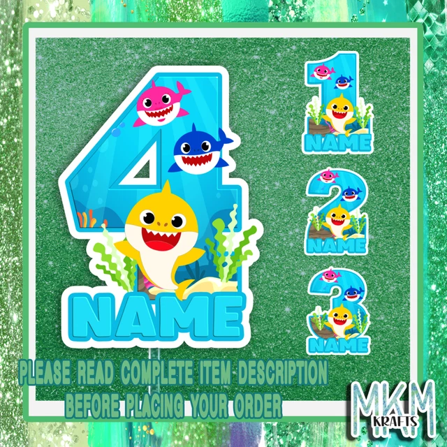 BABY SHARK NUMBER BIRTHDAY PERSONALISED Card CAKE TOPPER Blue or PINK £ ...