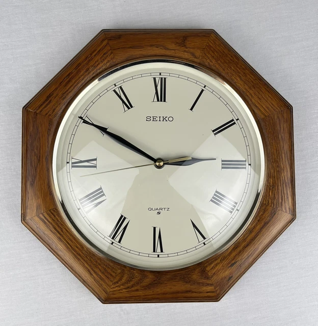 SEIKO WOOD QUARTZ 12” Octagon Wall Clock Roman Numeral Face Tested ...