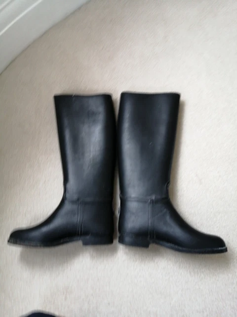 BLACK RUBBER LONG Riding Boots Size 8 Loveson Wide Leg £15.00 - PicClick UK