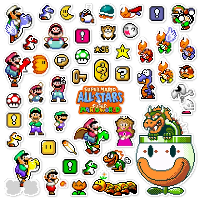 SUPER MARIO WORLD Stickers Mario All-Stars Super Nintendo SNES 48 ...