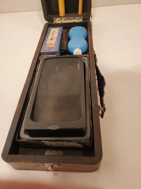 VINTAGE SUZURI BAKO Calligraphy Shodo Set Painting Wooden Case Japan ...